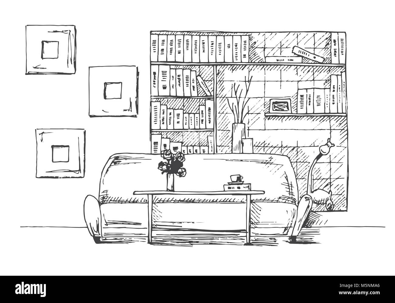 White sofa in front of wall drawing Stock Vector Images - Alamy