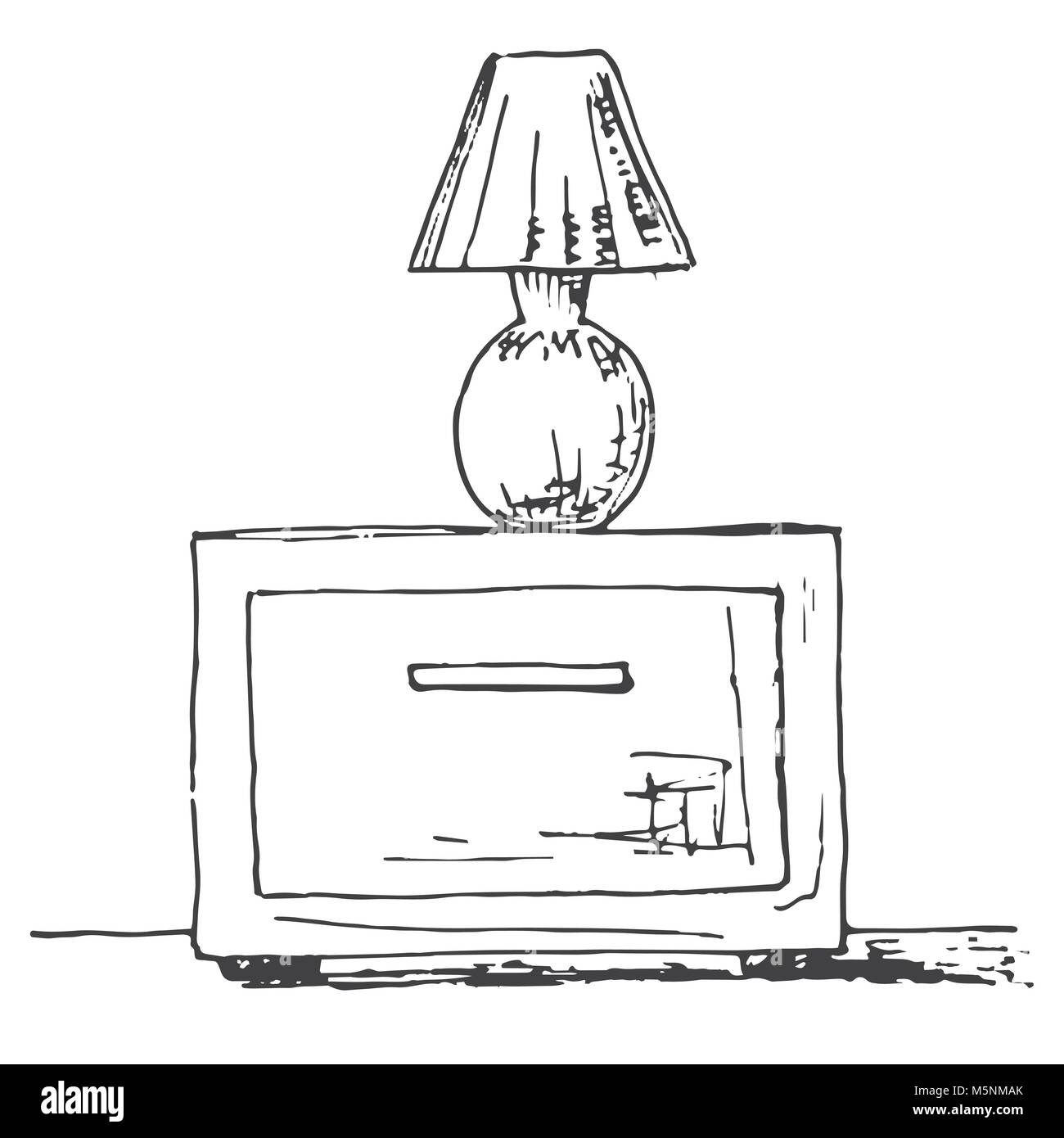 Bedside table with a lamp. Vector illustration in sketch style Stock ...