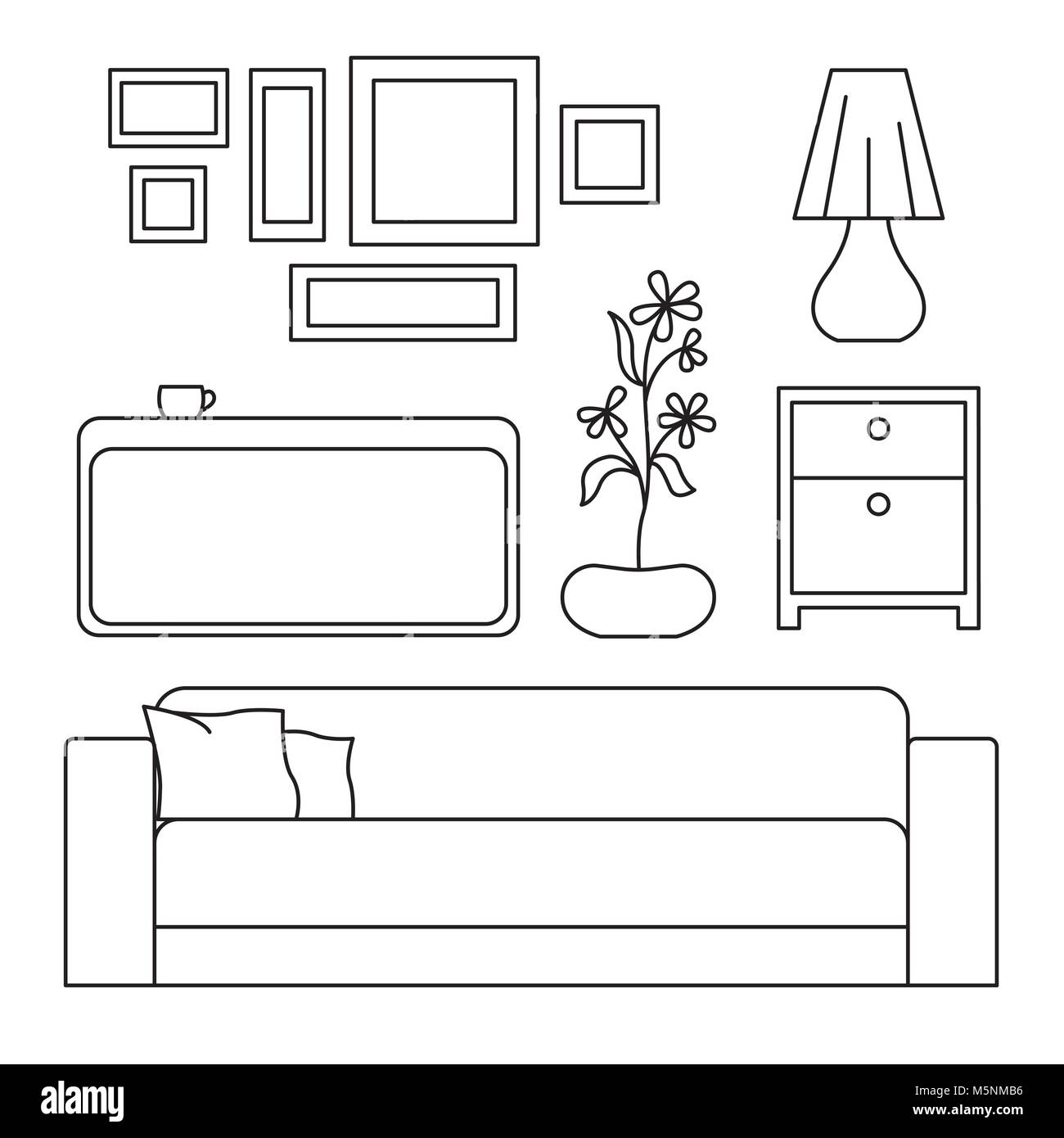 Sketch set isolated furniture. Vector illustration in a linear style ...