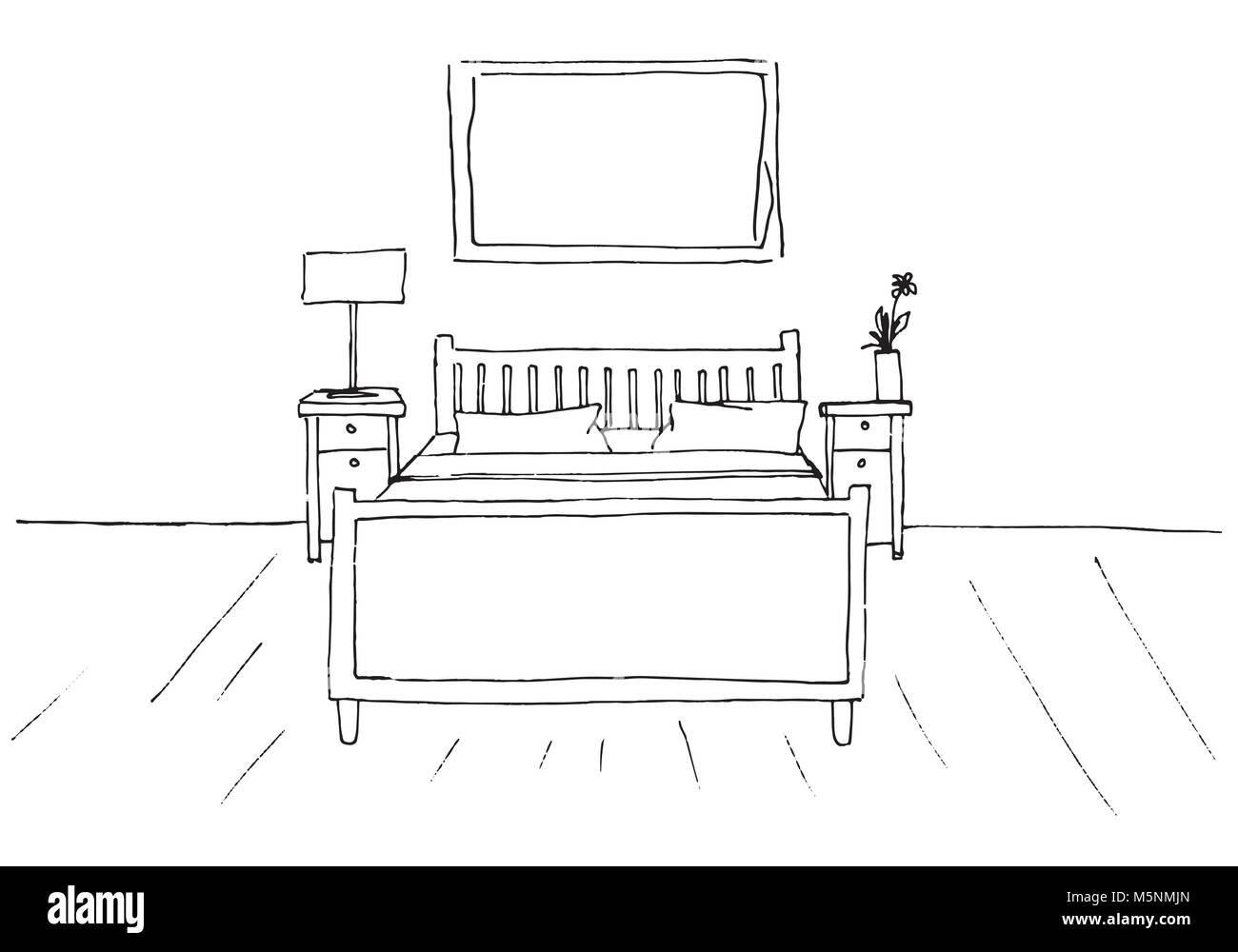 Hand drawn sketch. Linear sketch of an interior. Sketch Line bedrooms ...
