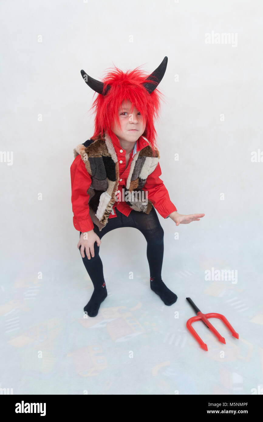Little boy in devil costume. Halloween party Stock Photo - Alamy