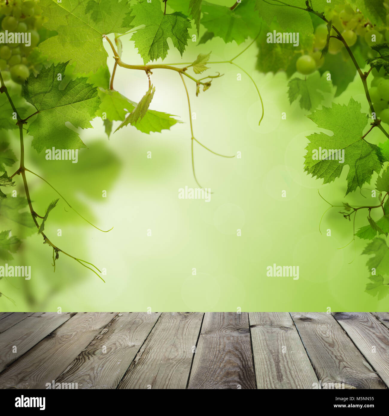 Green Summer Background with Empty Grey Wooden Table, Green Grape ...
