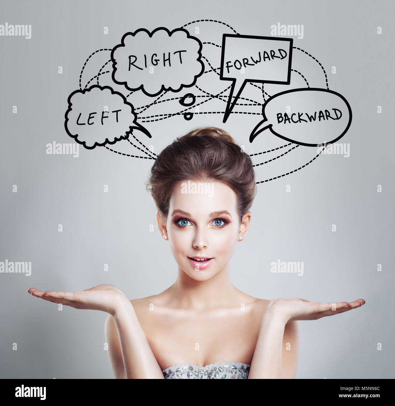 Woman with doubt and choice concept. Planning and Strategy Concept ...