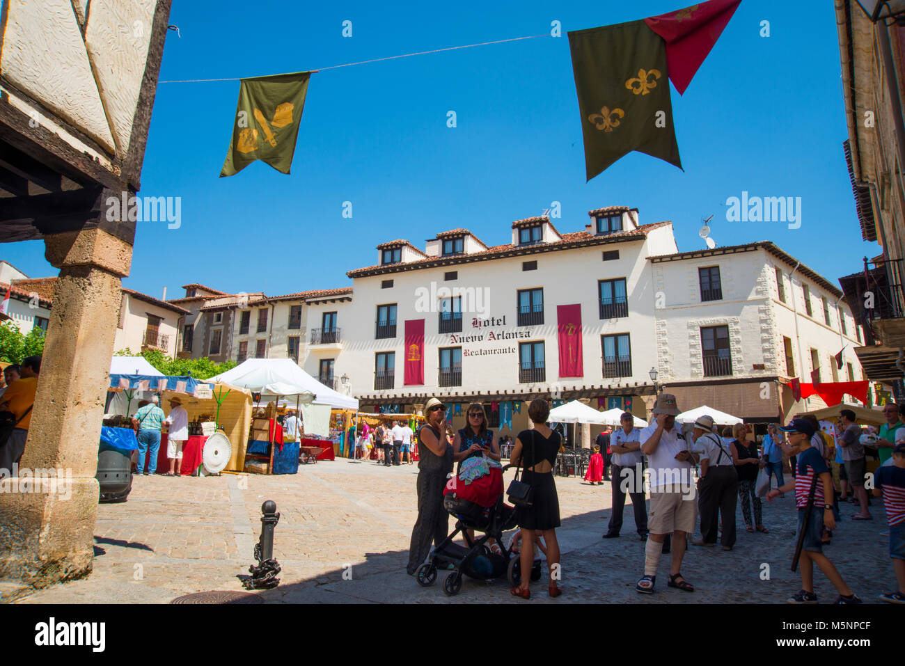 Medieval flea market. Doña Urraca Square, Covarrubias, Burgos province ...