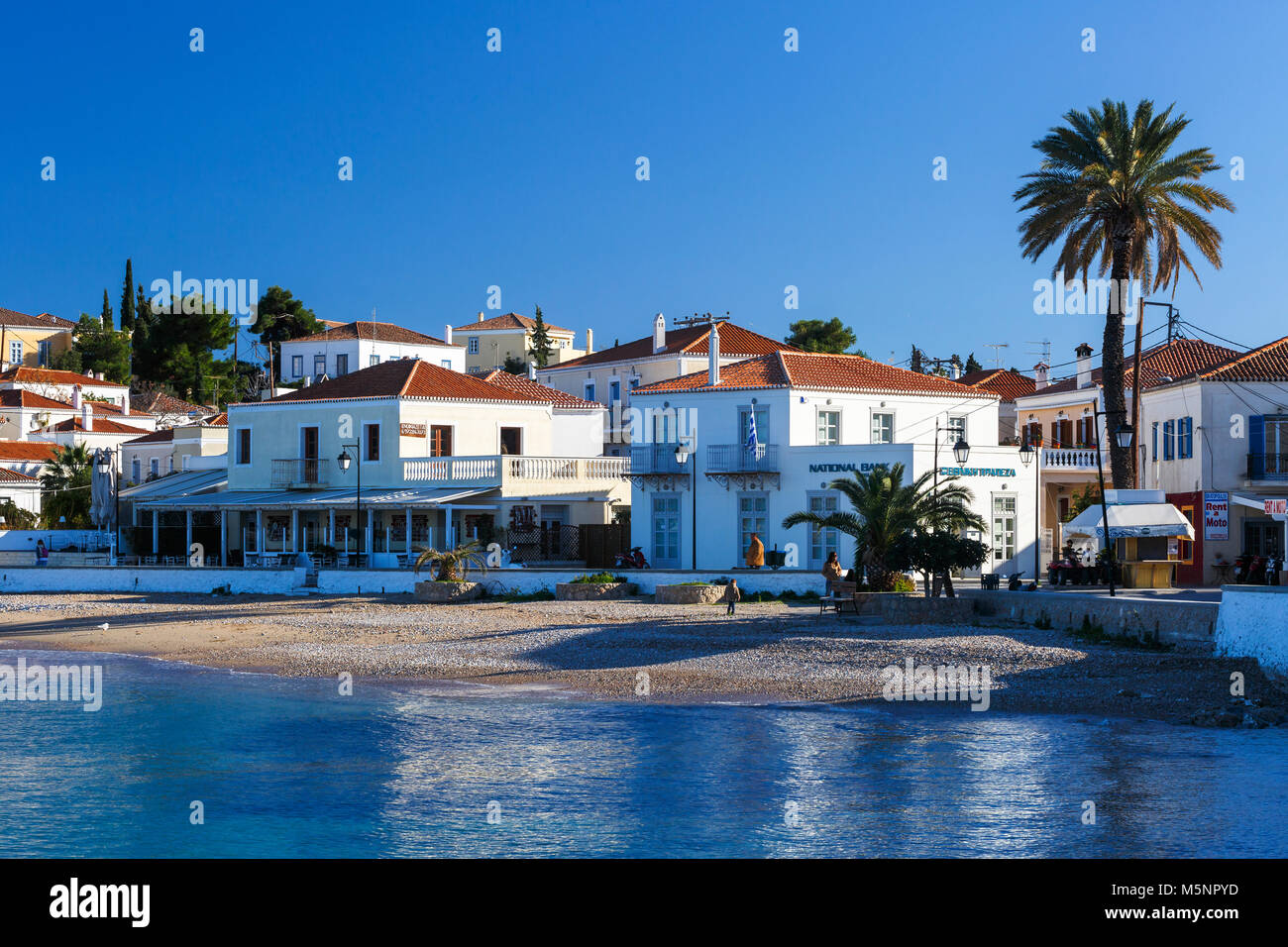 View of traditional architecture in Spetses village, Greece Stock Photo ...