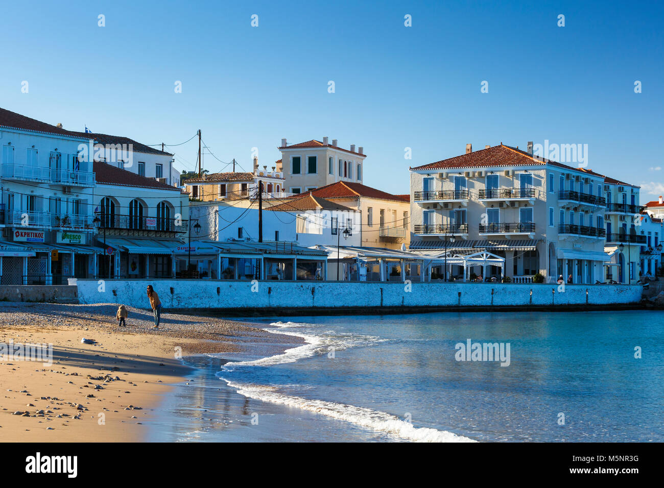 View of traditional architecture in Spetses village, Greece Stock Photo ...