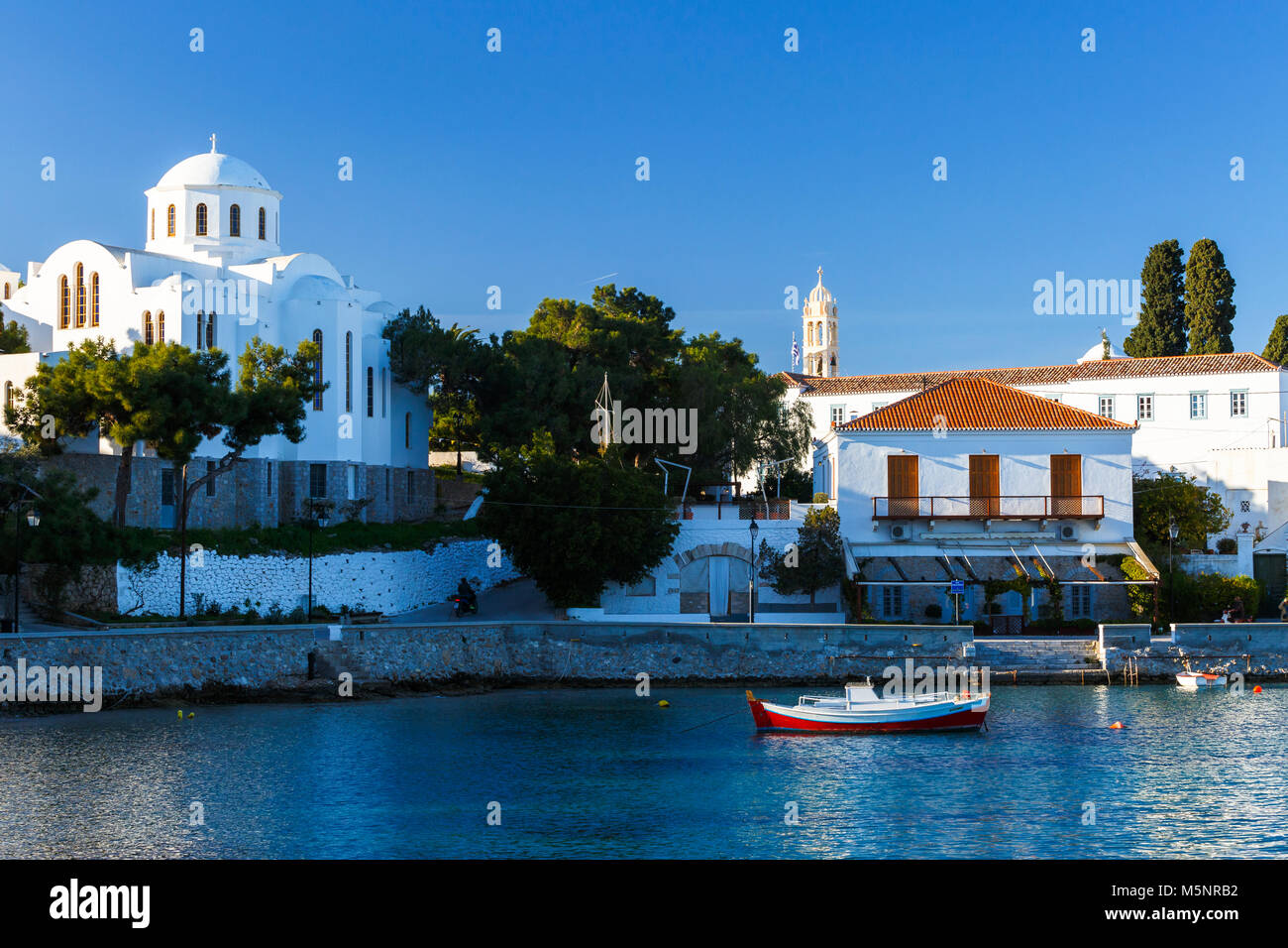 View of traditional architecture in Spetses village, Greece Stock Photo ...
