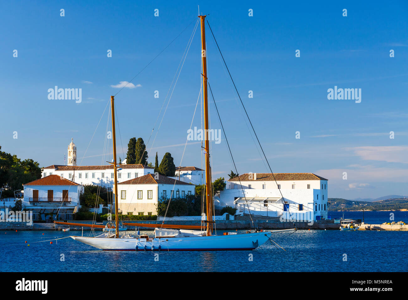 View of the harbor in Spetses village, Greece Stock Photo - Alamy