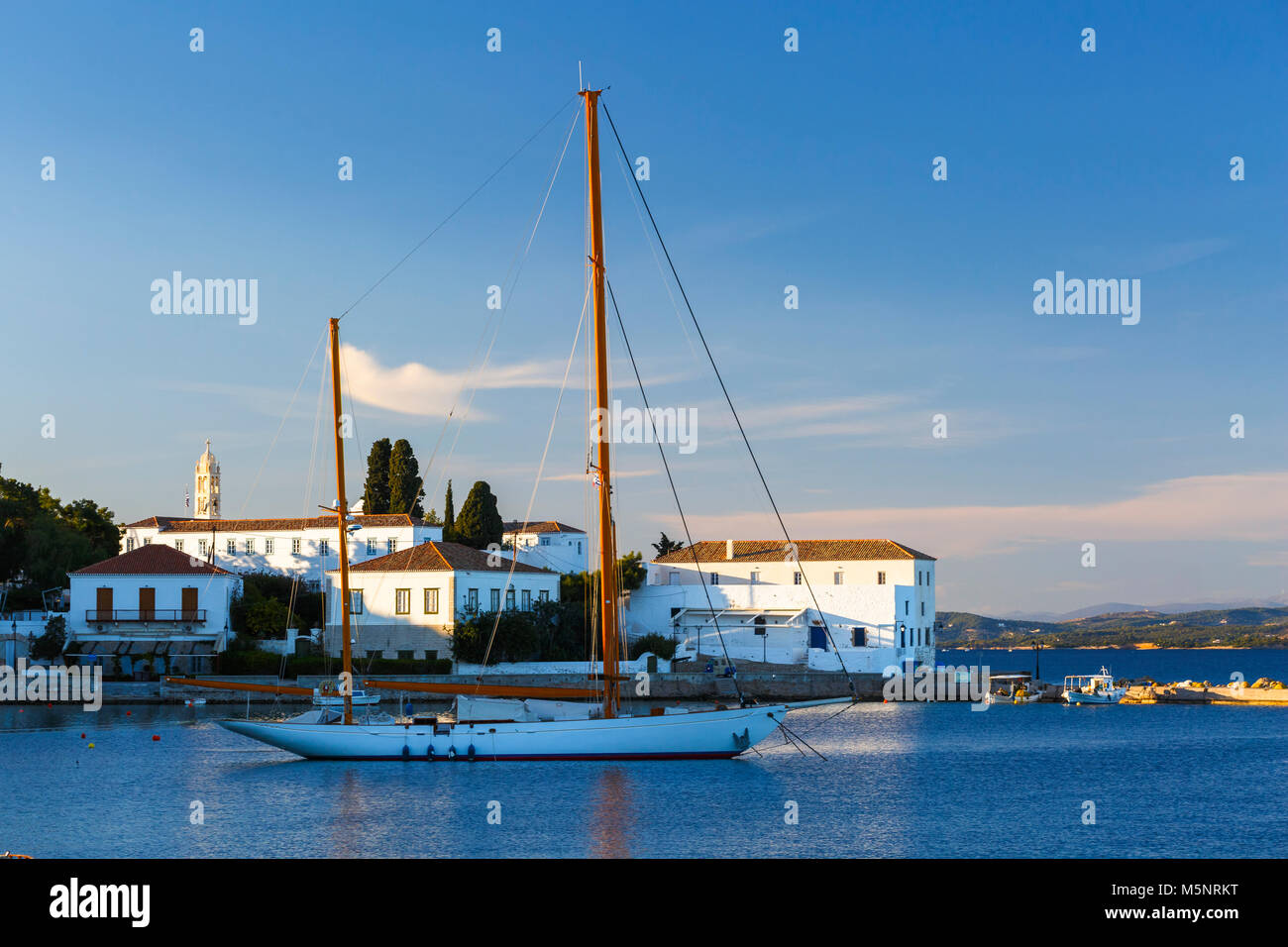 View of the harbor in Spetses village, Greece Stock Photo - Alamy