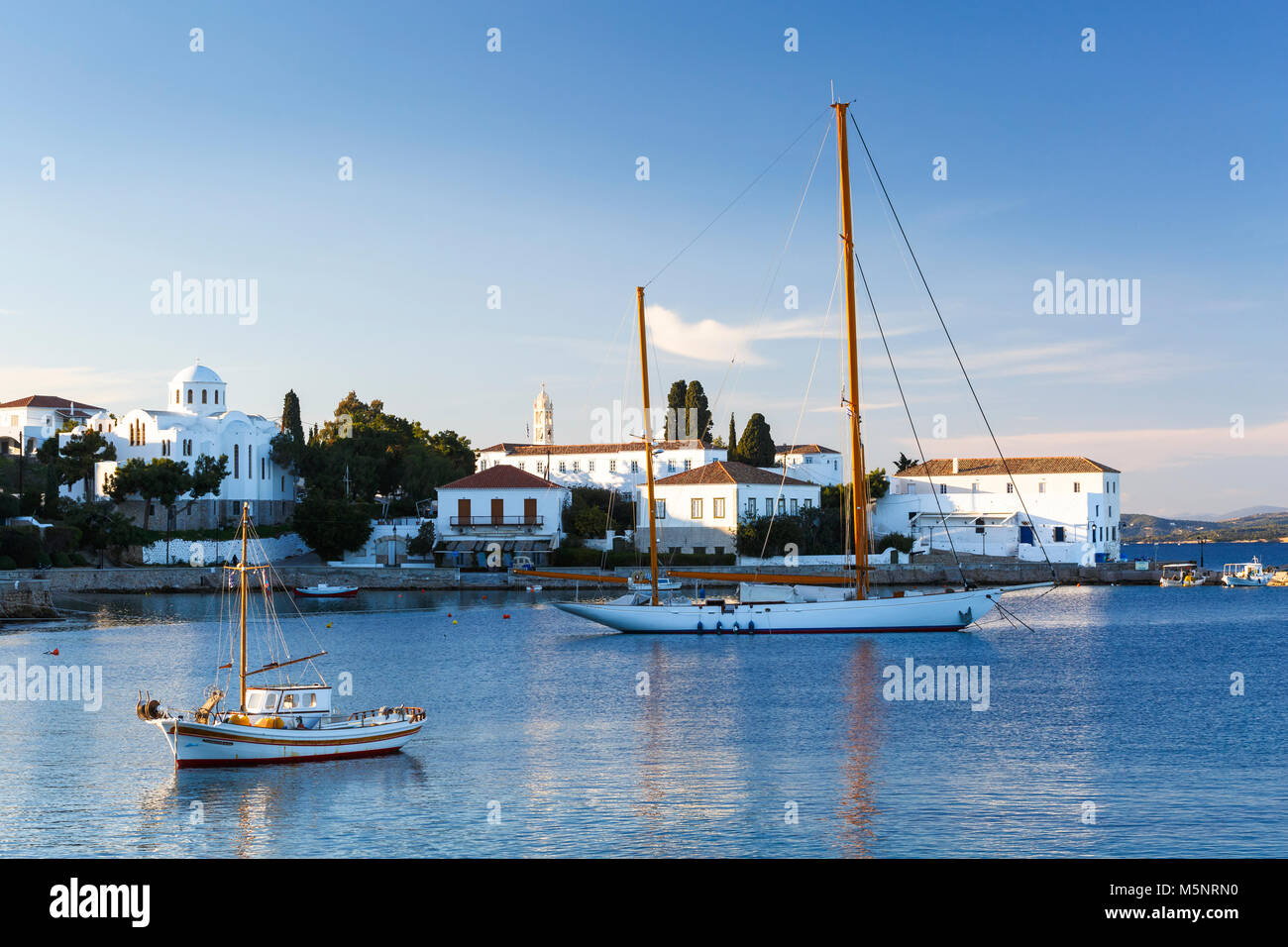 View of the harbor in Spetses village, Greece Stock Photo - Alamy