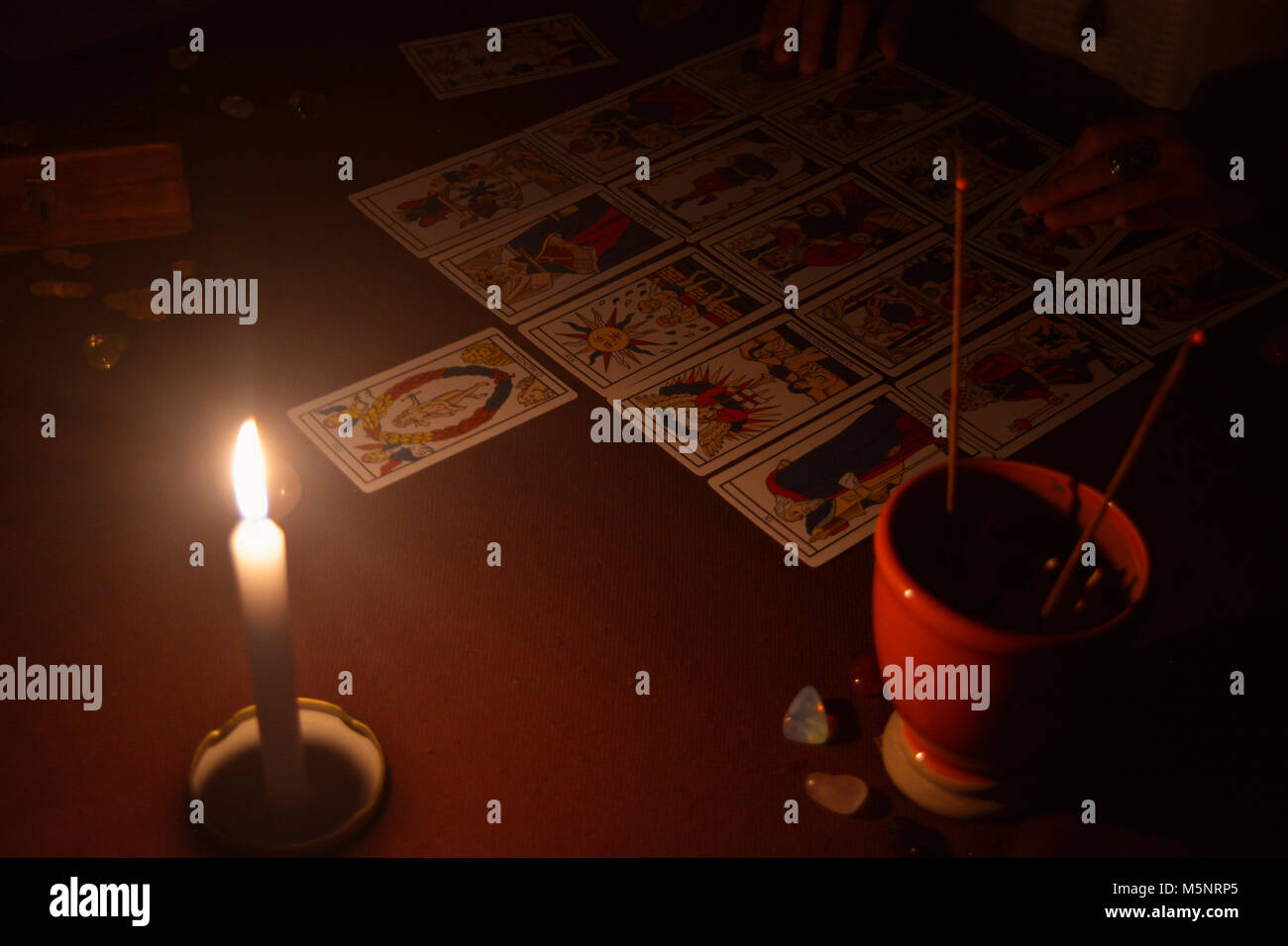 Tarot card reading table hi-res stock photography and images - Alamy