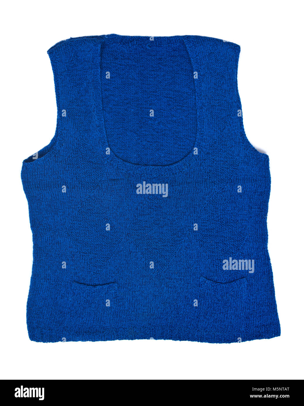 Hand made woman blue wool vest isolated on white background Stock Photo ...