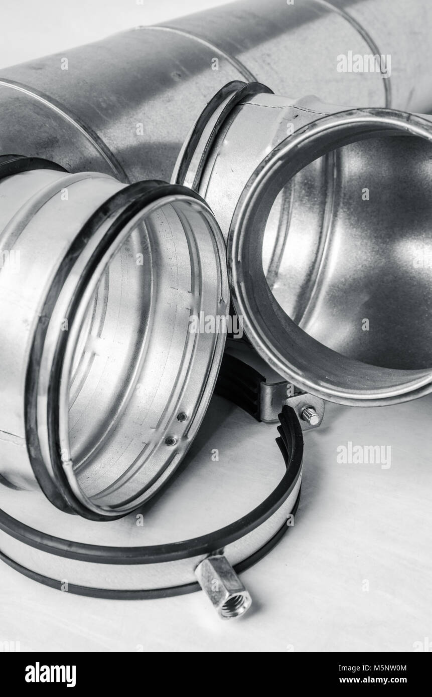 Details of installation Ventilation system, close up a white background ...