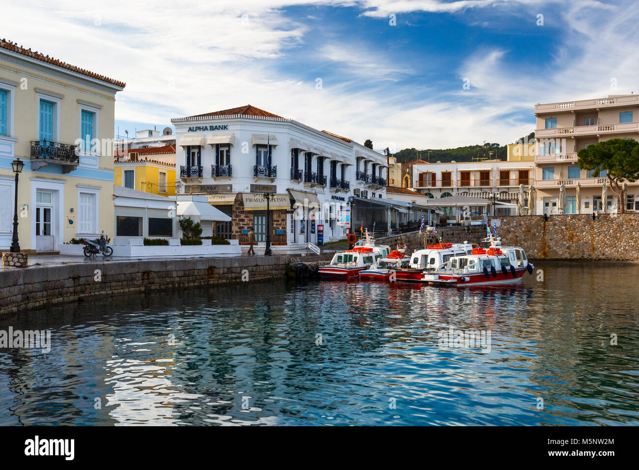 Taxi boats in the harbor of Spetses island, Greece Stock Photo - Alamy