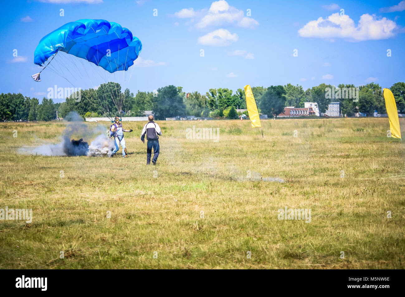 The parachute caught fire during the competition. Russia, Bryansk, 17 ...