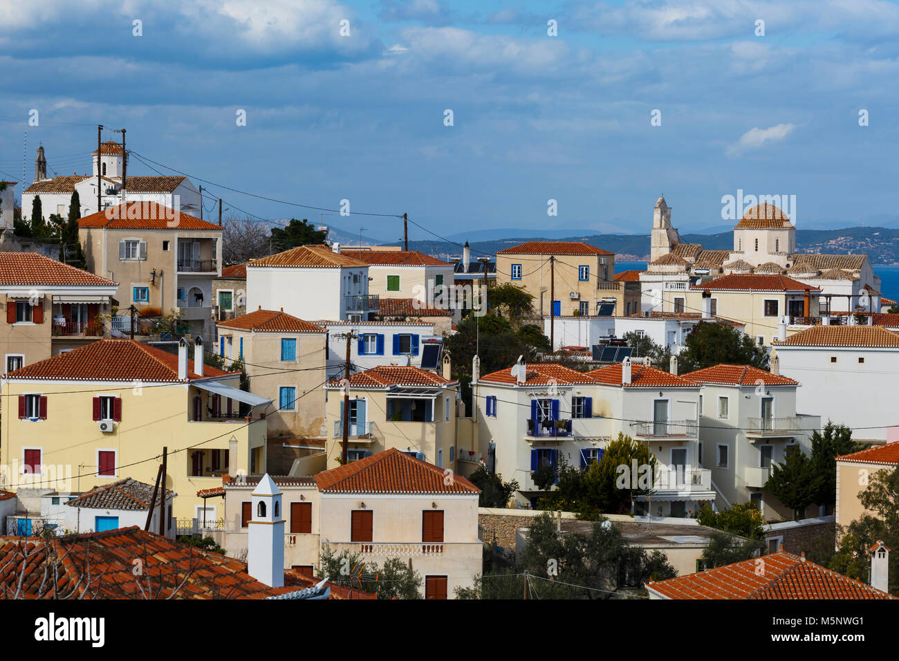 One of the largest churches in Spetses village, Greece Stock Photo - Alamy