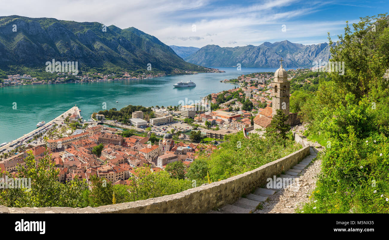 Panorama view of the old town of Kotor at famous Bay of Kotor on a ...