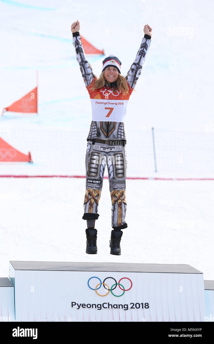 PyeongChang, South Korea. 23rd Feb, 2018. Gold medal winner ESTER LEDECKA of Czech Republic at ...