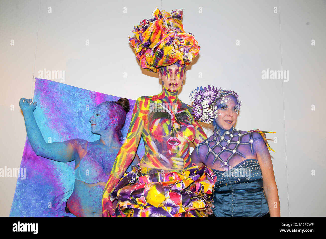 London UK 25 February 2018 Body Painting model walking around in the ...
