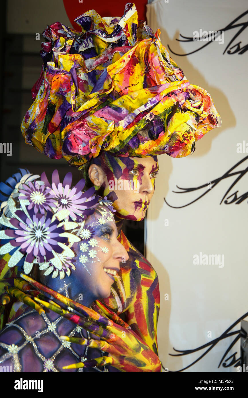 London UK 25 February 2018 Body Painting model walking around in the ...