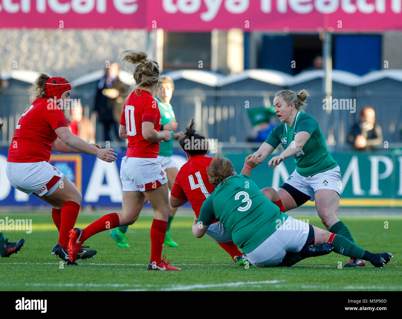 Dublin, Ireland. Sunday 25 February, 2018. Ireland's Leah Lyons stops ...