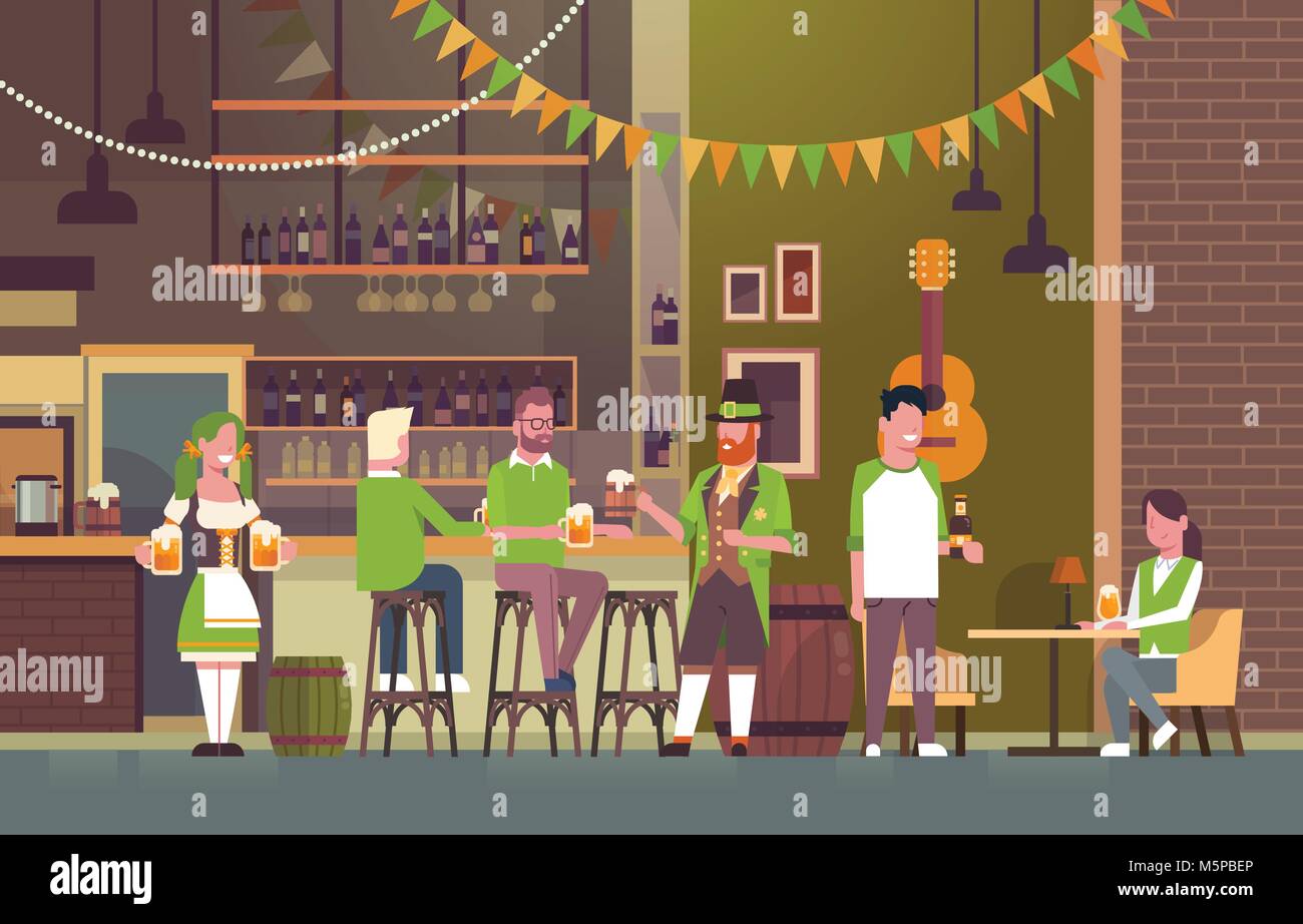St. Patricks Day Party In Irish Pub Concept Group Of People Wearing ...