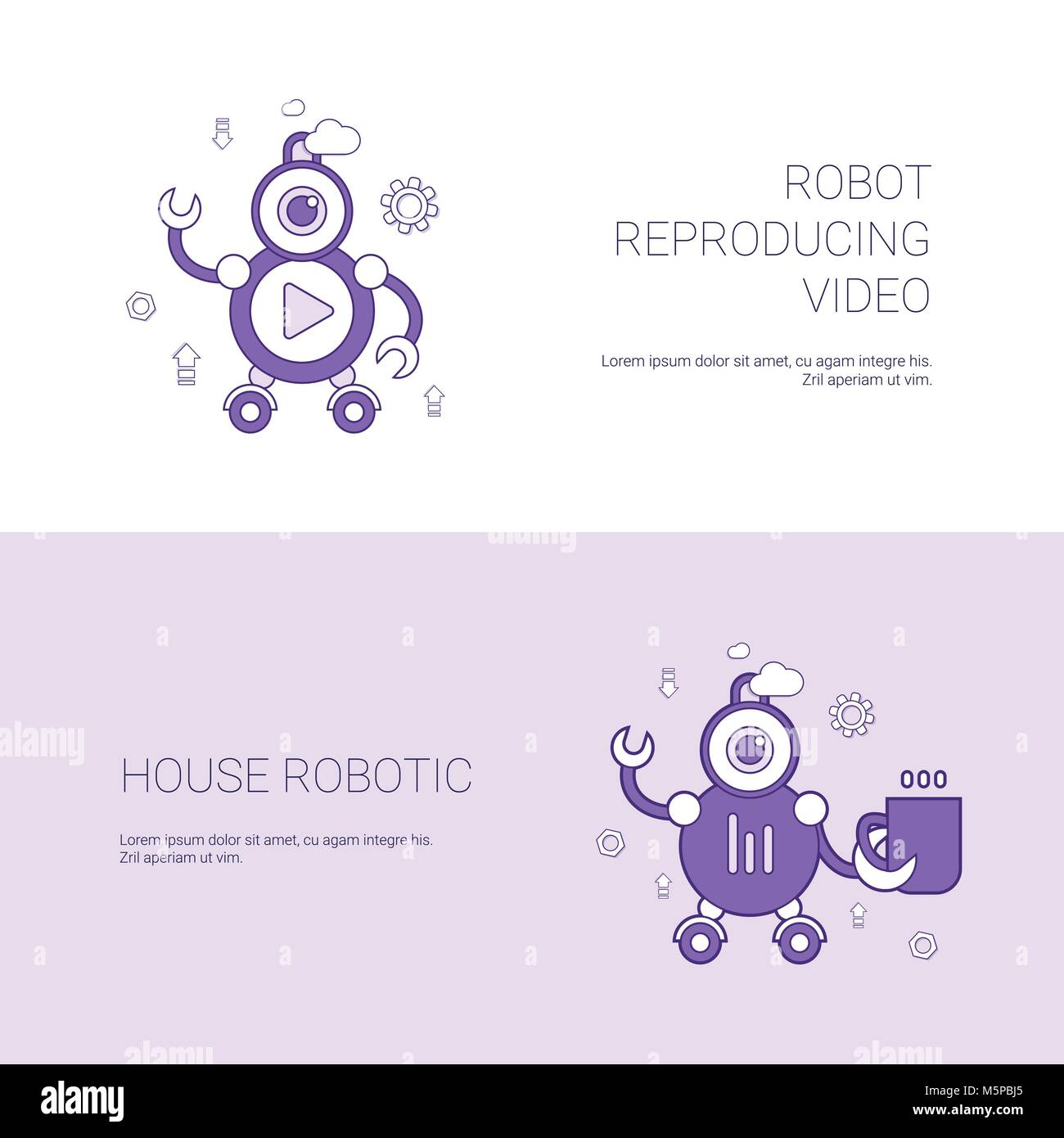 Robot Reproducing Video And House Robotic Concept Template Web Banner ...