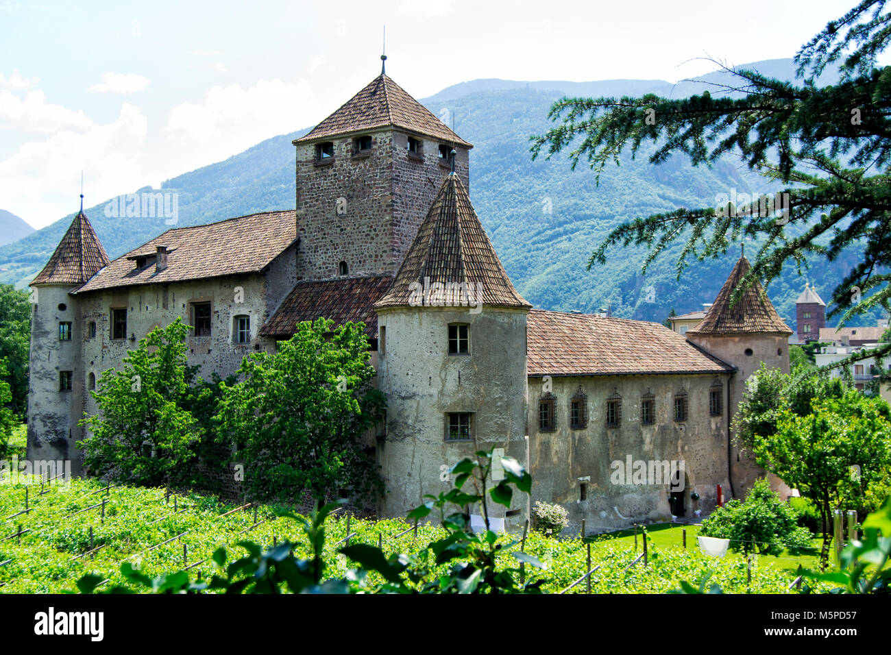 The historical beautiful walls and round towers of the castle "Castel ...