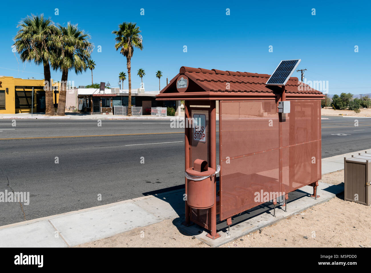Bus stop on Two Mile Road, Twentynine Palms, California, USA Stock ...
