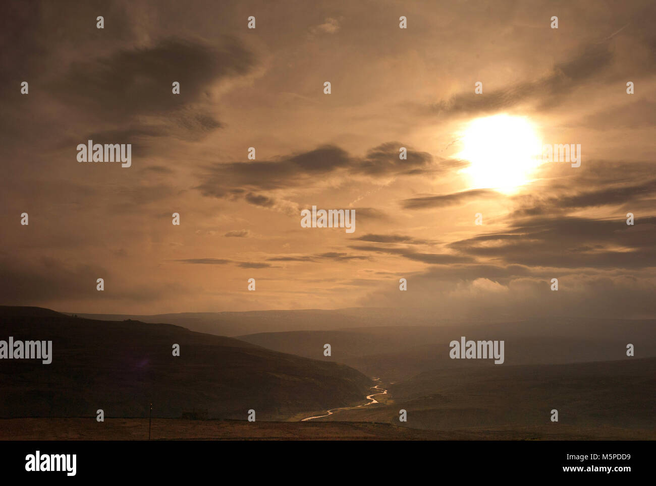 Sunset over Alston moors and River South Tyne Stock Photo - Alamy