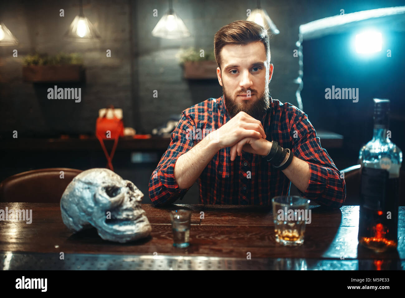 Sad man sitting at the bar counter, alcohol addiction, depression. Male ...