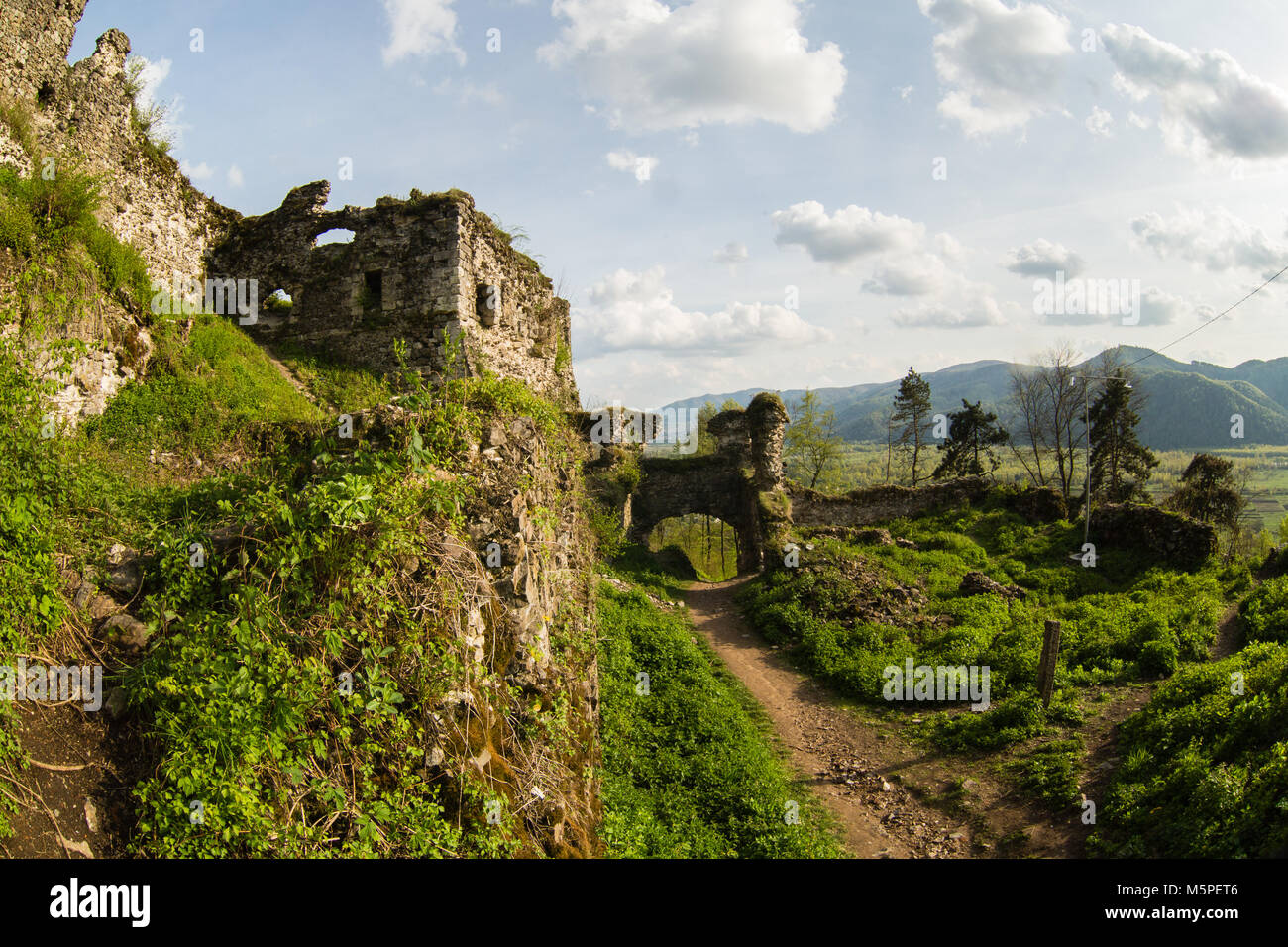 The ruins of the castle in Hust, Transcarpathia, Ukraine Stock Photo ...