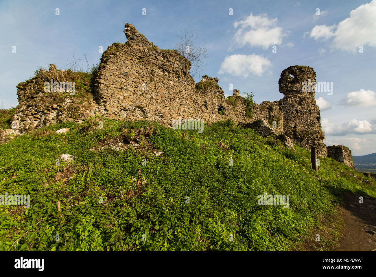 The ruins of the castle in Hust, Transcarpathia, Ukraine Stock Photo ...