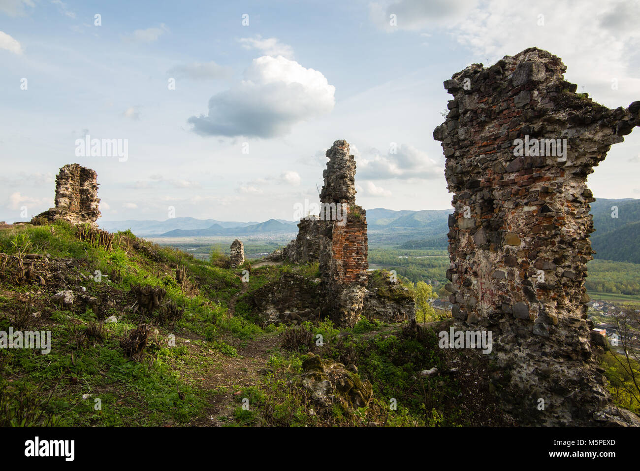 The ruins of the castle in Hust, Transcarpathia, Ukraine Stock Photo ...