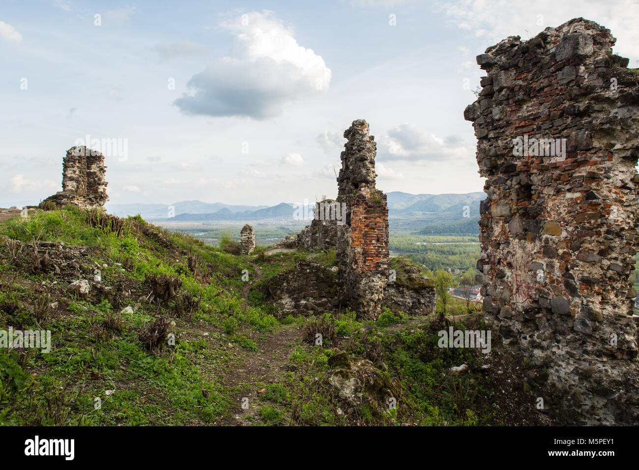 The ruins of the castle in Hust, Transcarpathia, Ukraine Stock Photo ...