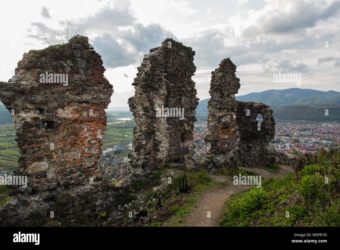 The ruins of the castle in Hust, Transcarpathia, Ukraine Stock Photo ...