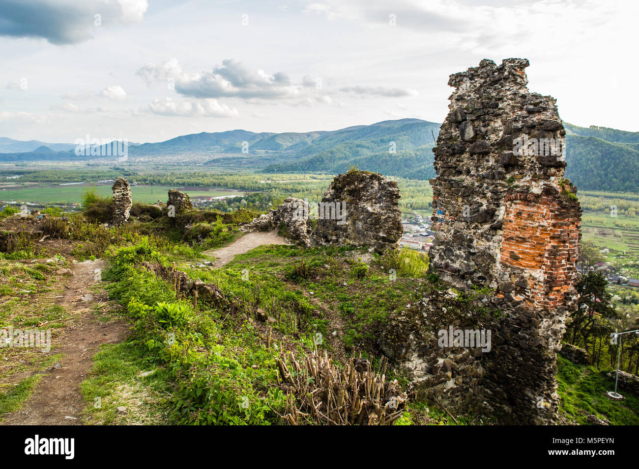 The ruins of the castle in Hust, Transcarpathia, Ukraine Stock Photo ...
