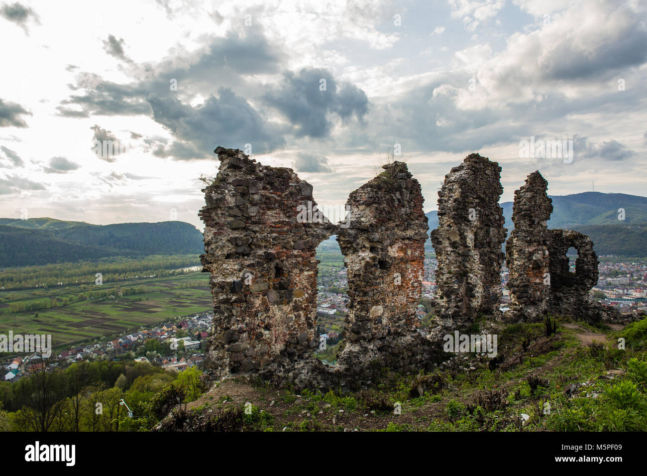 The ruins of the castle in Hust, Transcarpathia, Ukraine Stock Photo ...