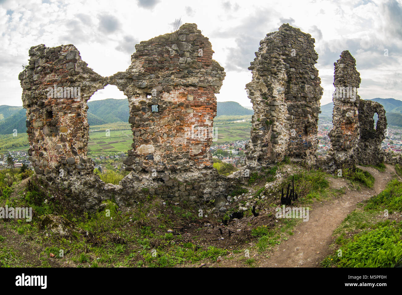 The ruins of the castle in Hust, Transcarpathia, Ukraine Stock Photo ...