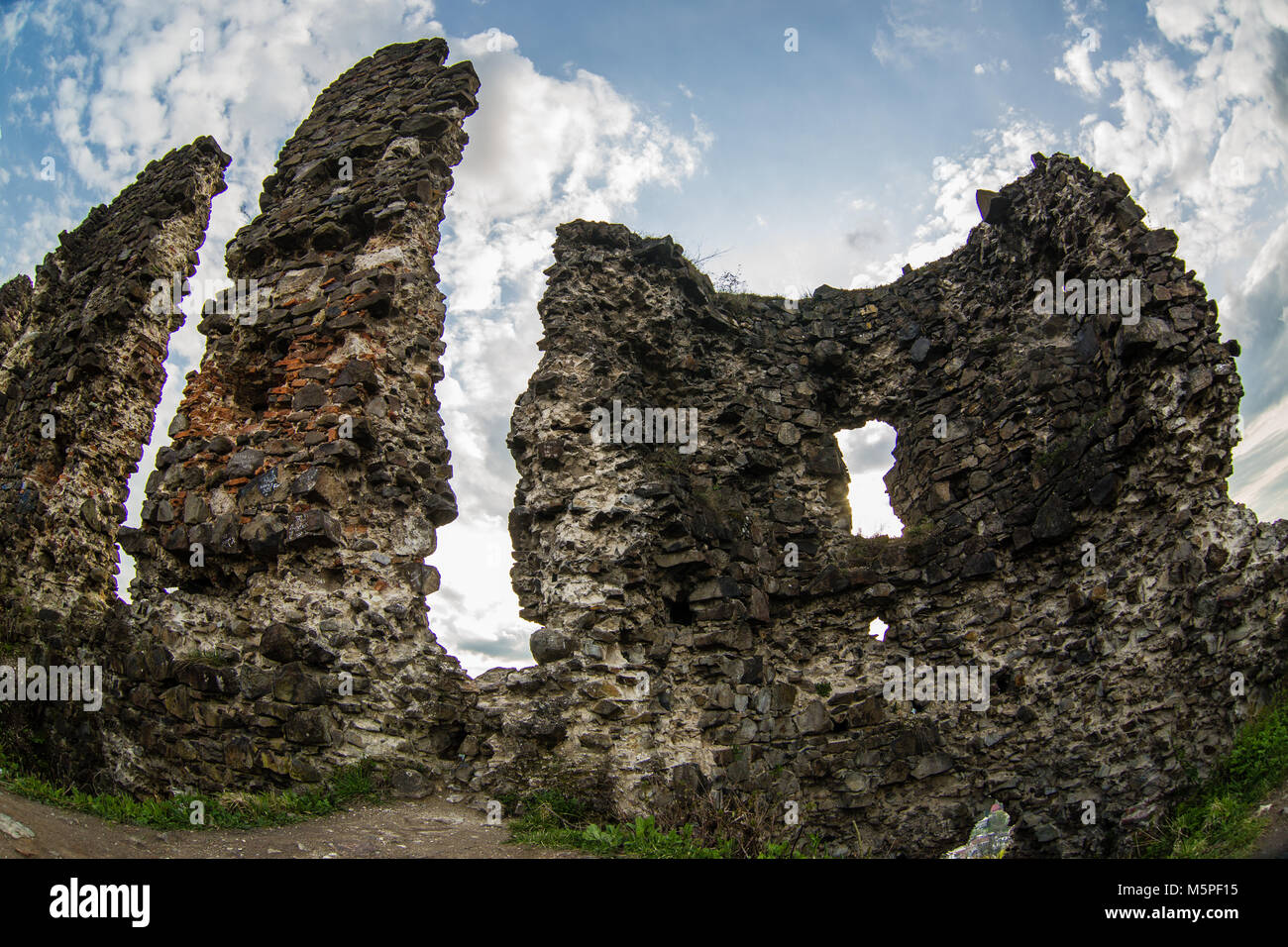 The ruins of the castle in Hust, Transcarpathia, Ukraine Stock Photo ...