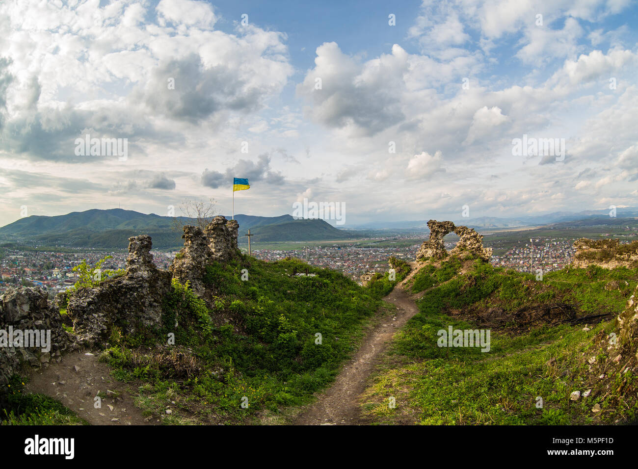 The ruins of the castle in Hust, Transcarpathia, Ukraine Stock Photo ...