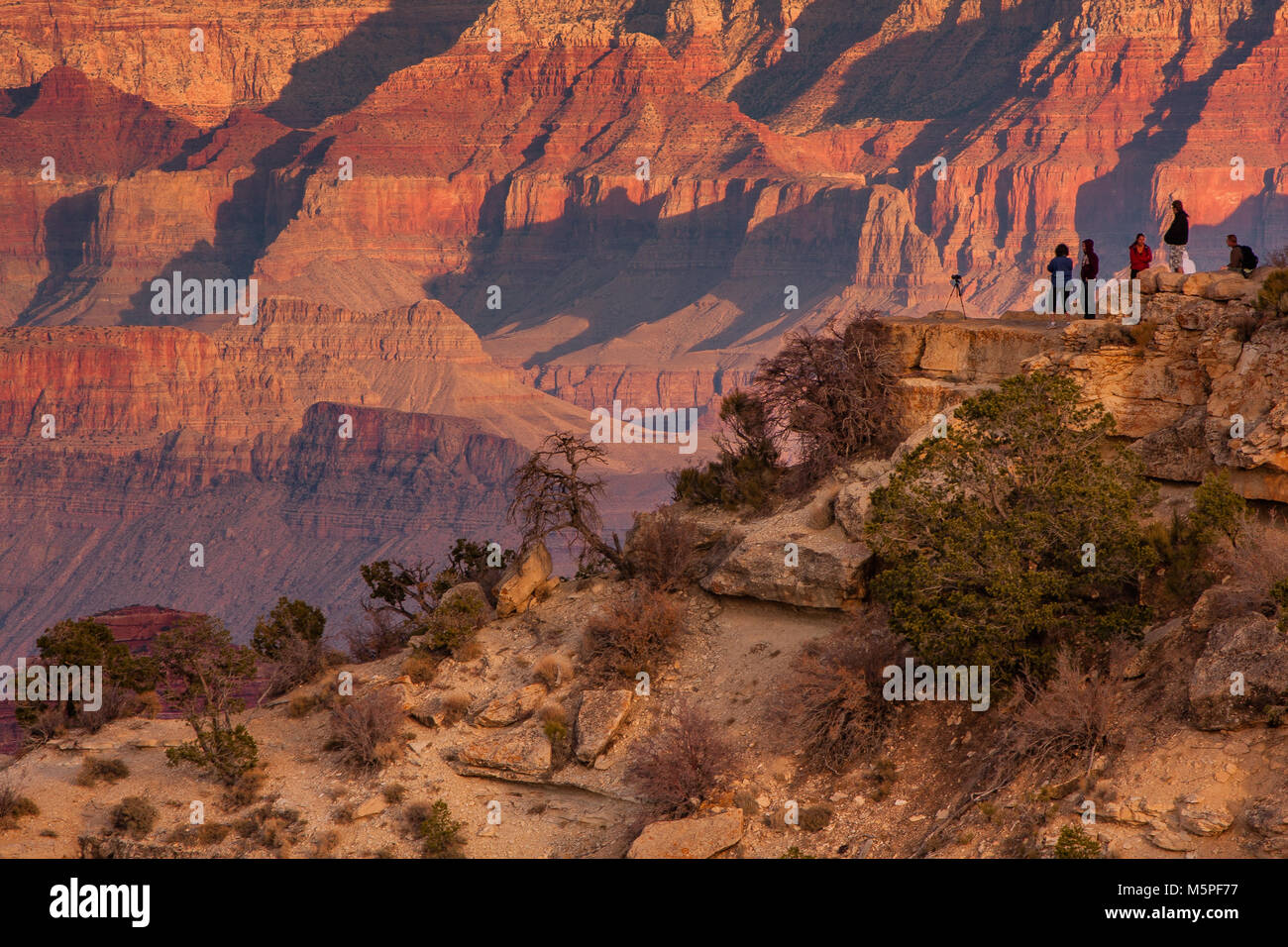 People gather to watch the Sunset Near Mather Point ,Grand Canyon South ...