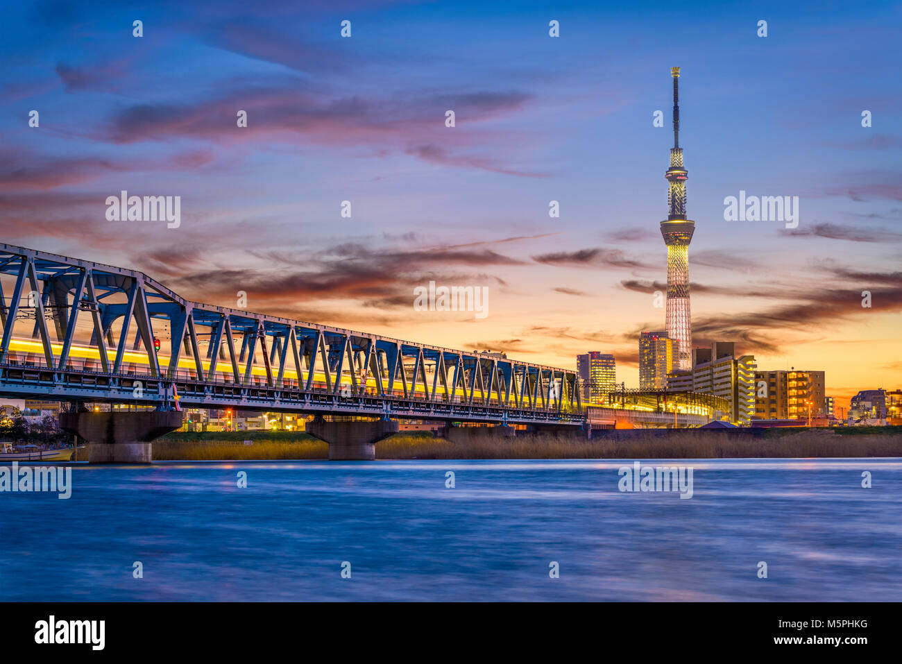 Tokyo, Japan skyline and bridge on the Arakawa River Stock Photo - Alamy