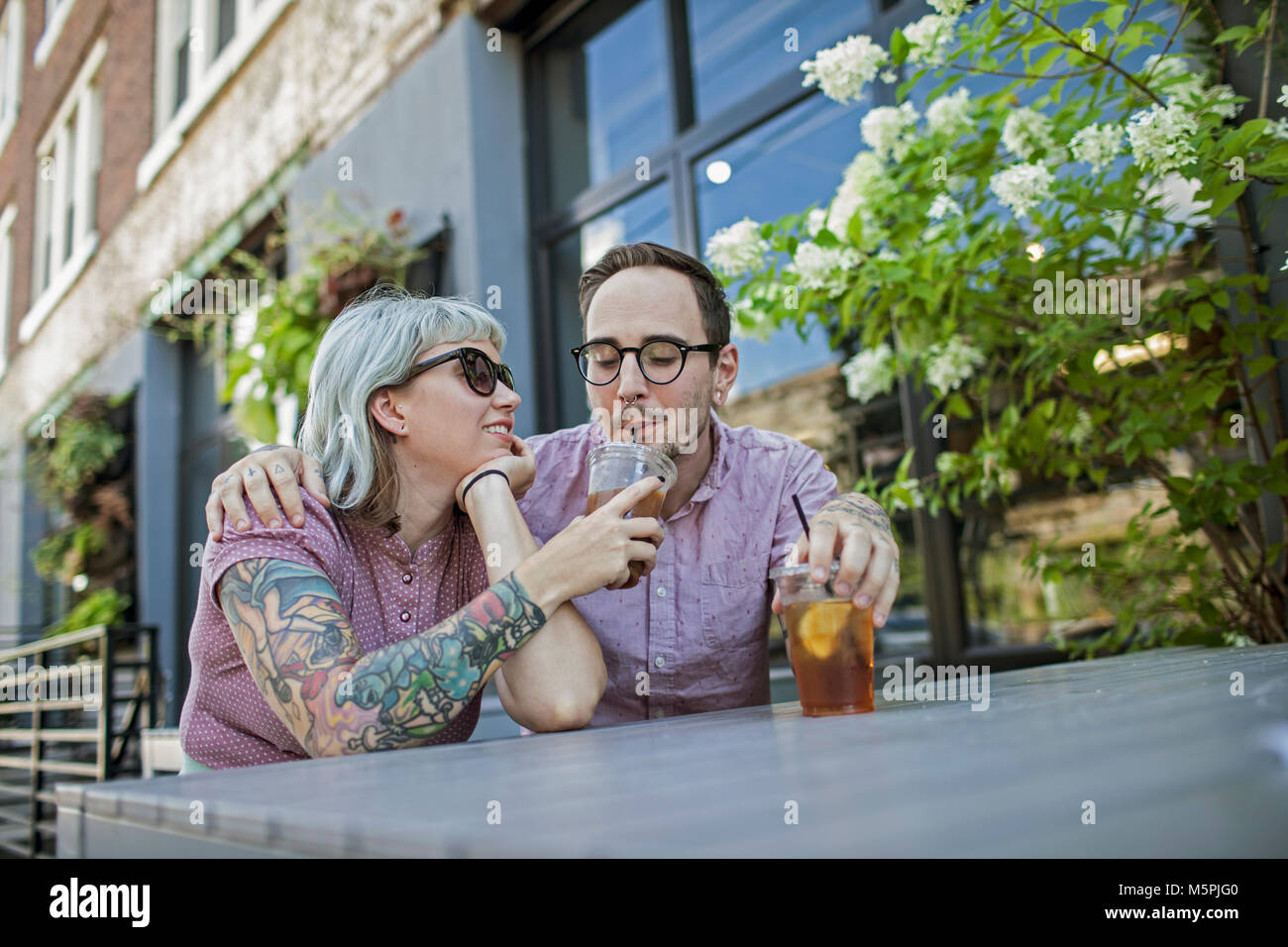 Old couple drinking tea outdoor hi-res stock photography and images - Alamy