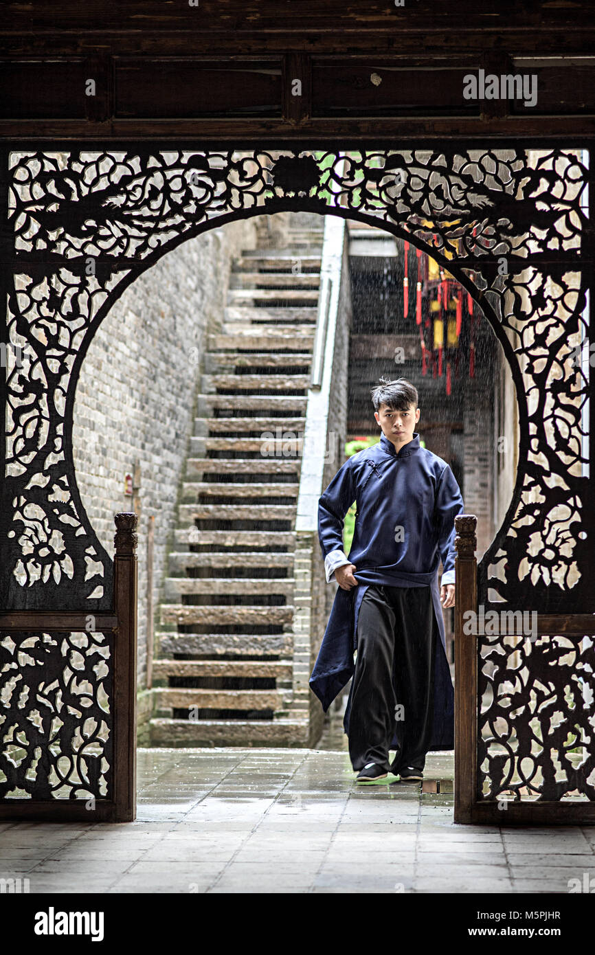 Baji quan warrior walking through gate Stock Photo - Alamy