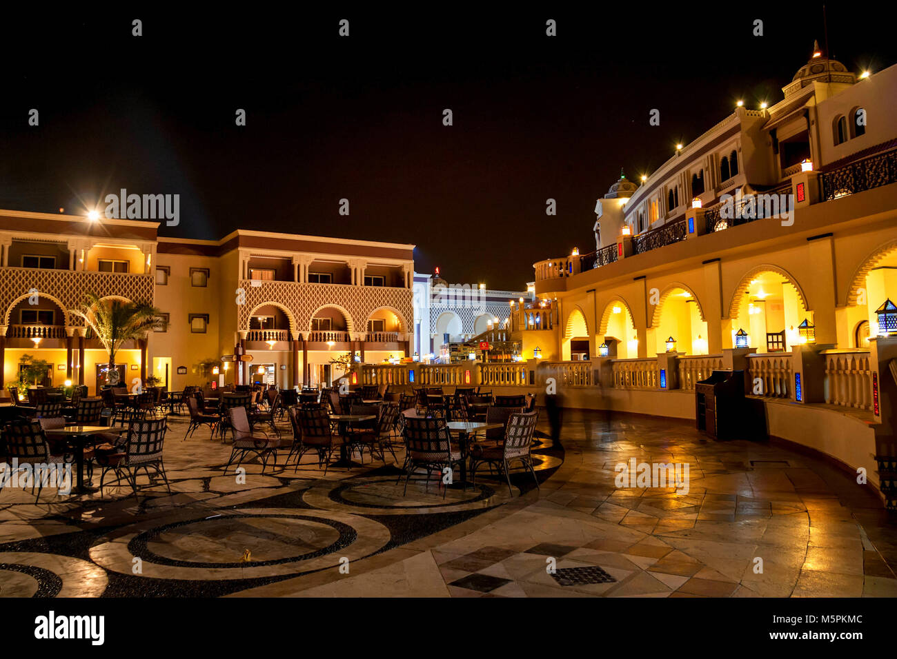 HURGHADA, EGYPT- FEBRUARY 22, 2010: Night view of luxury resort in ...