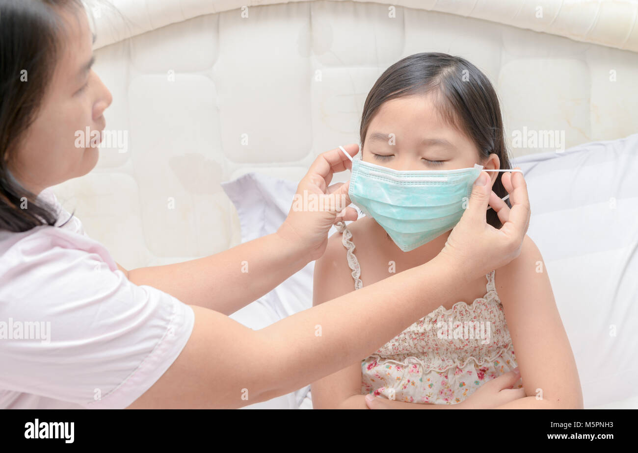Mother wear protection mask daughter to protect against influenza virus ...