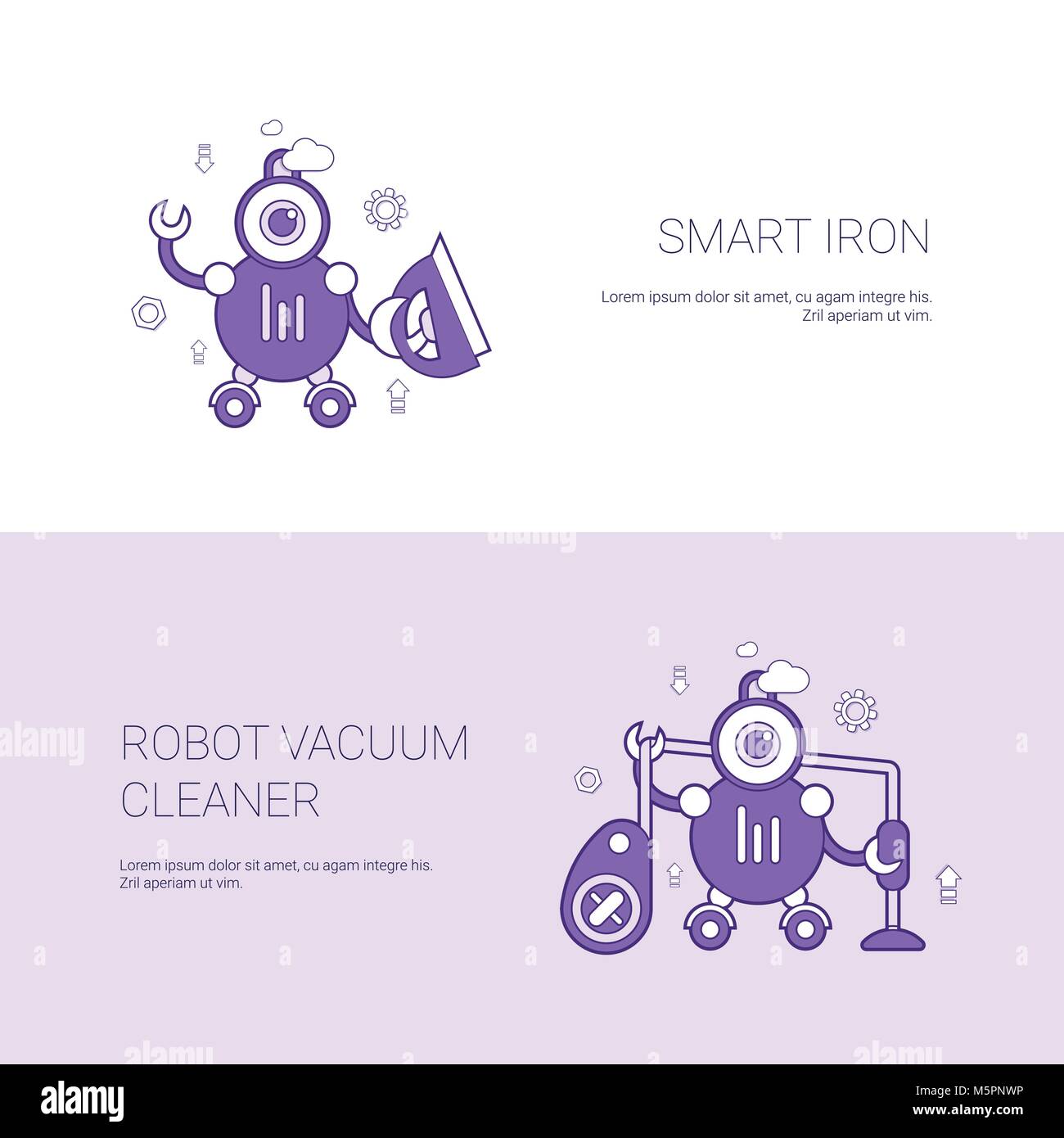 Smart Iron And Vacuum Cleaner Robot Concept Template Web Banner With ...