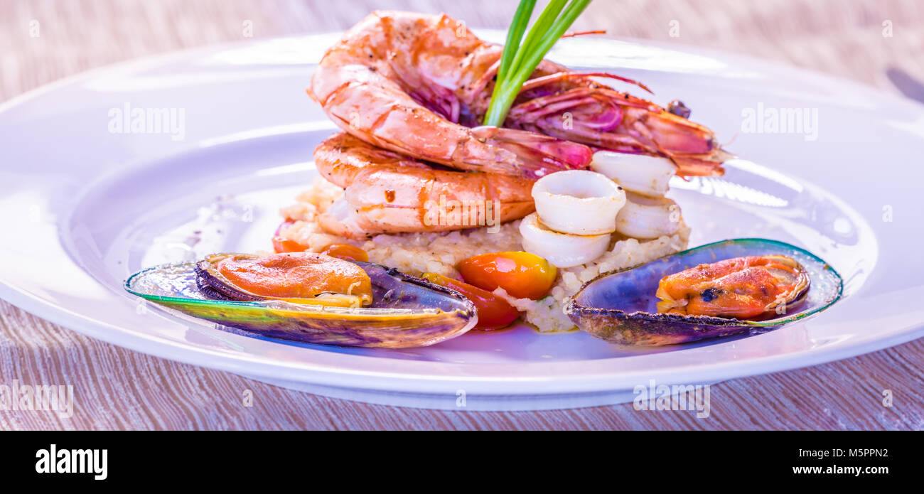 Seafood, fine dining plate Stock Photo - Alamy