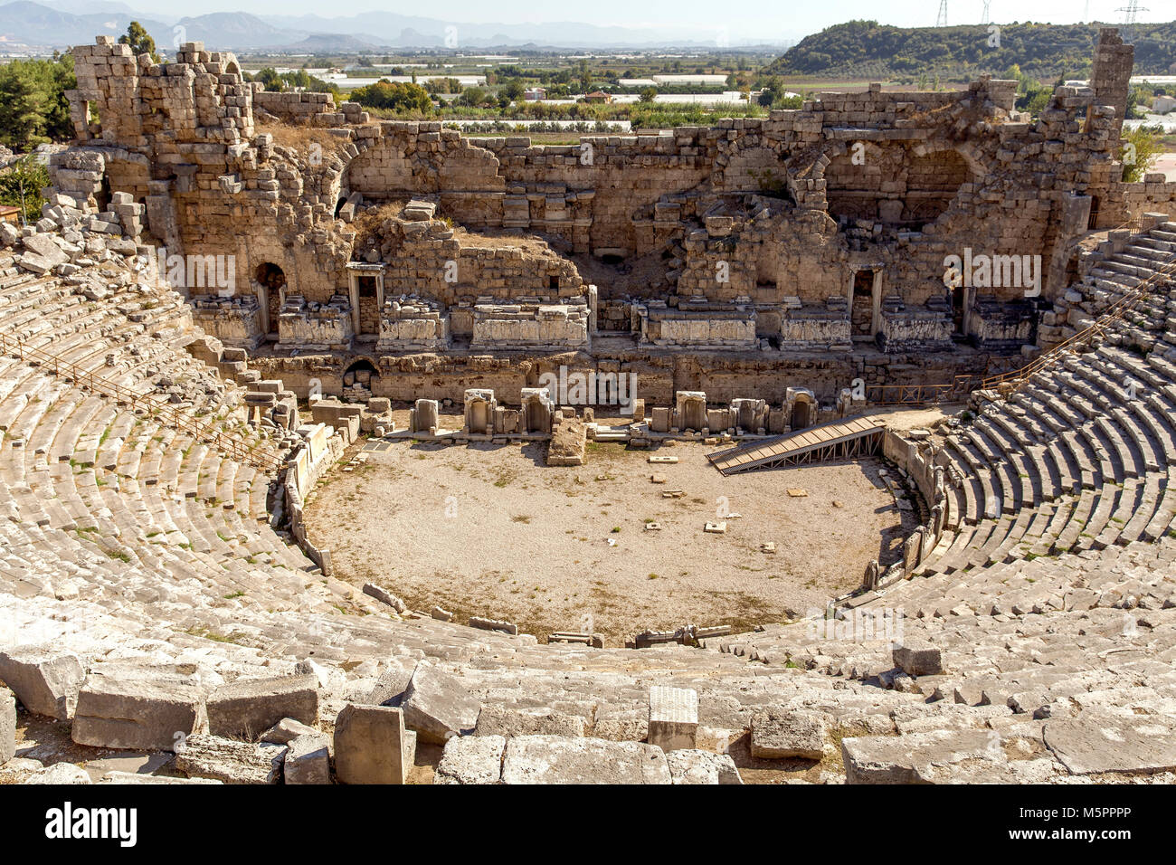 the old stadium in the ancient city of Perge in Turkey in Antalya Stock ...